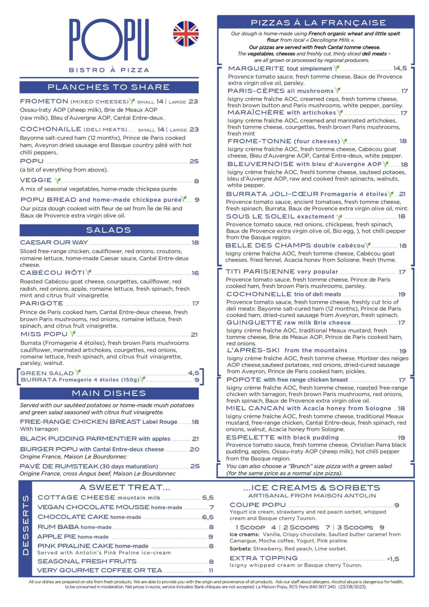 Menu in English - Popu Bistro à Pizza